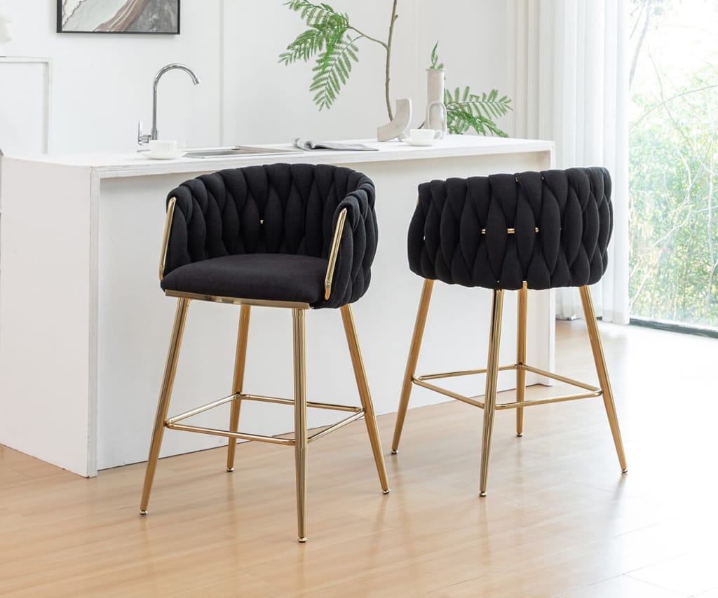 CH265-7: Braided Counterheight Barrel Chairs with Boucle Fabric (3 ...