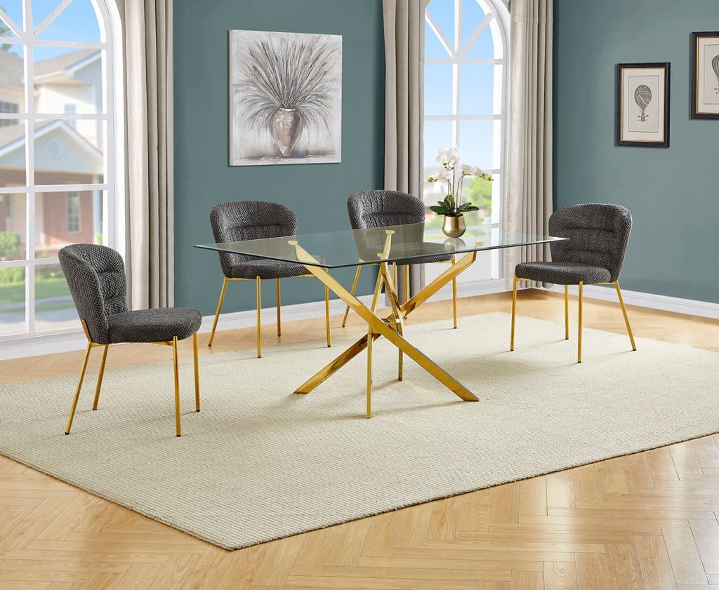 D234 w/ SC254-6: Rectangular Glass Dining Set with Fluffy Chairs (5 or ...