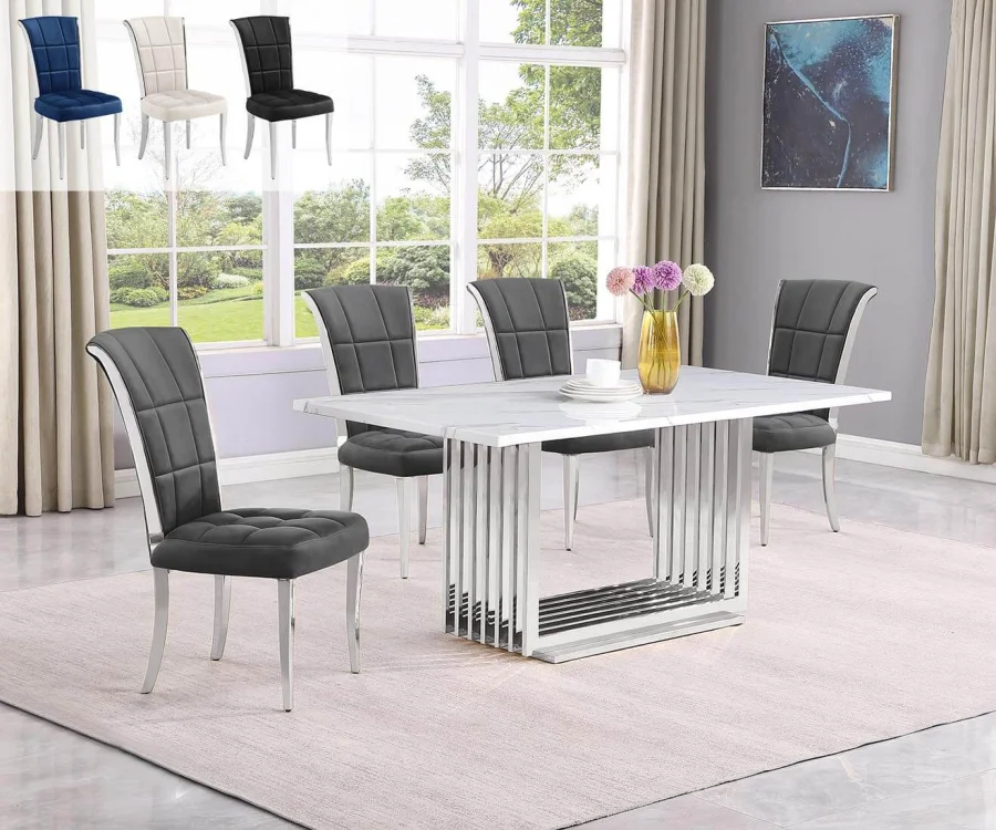 D310 with SC310-3: Small White Marble Dining Set (5 & 7pc, 4 Colors ...